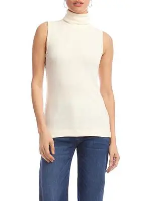 Karen Kane Sleeveless Ribbed Turtleneck Top Dark Cream
