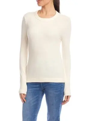 Karen Kane Long Sleeve Rib Top - Dark Cream
