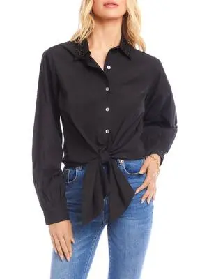Karen Kane Tie-front Embellished Collar Button-up Shirt - Black