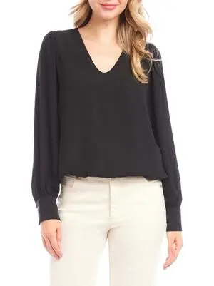 Karen Kane Puff Sleeve V-neck Blouse - Black