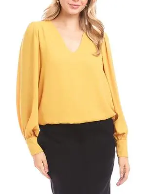Karen Kane Puff Sleeve V-neck Blouse - Gold