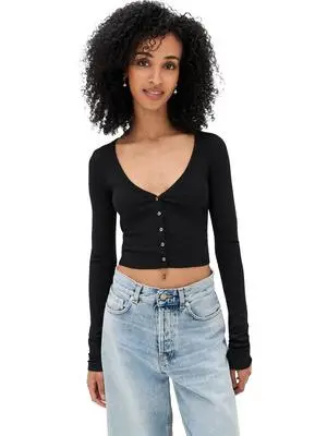 Eterne Cropped Ribbed Knit Cardigan - Black