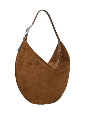 Tory Burch T Monogram Suede Balloon Bag - Chicory Brown