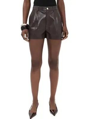 Alice + Olivia Conry Faux Leather Pleated Shorts - Dark Chocolate