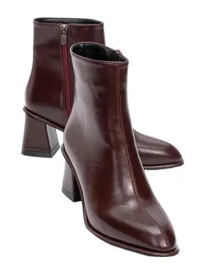 PROLOGUE SHOES Maura Block Heel Boots - Burgundy Faux Leather
