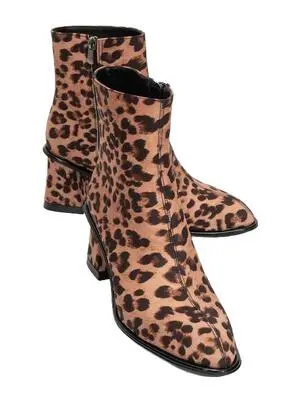 PROLOGUE SHOES Maura Block Heel Boots Leopard Faux Leather