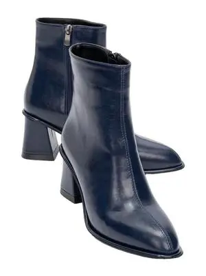 PROLOGUE SHOES Maura Block Heel Boots - Navy Faux Leather