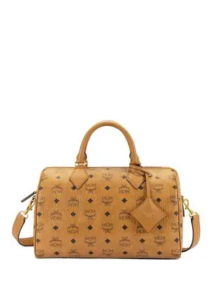 Mcm Medium Ella Boston Bag In Visetos - Cognac