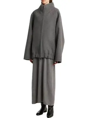 Khaite Garret High-Neck Zip-Front Jacket Grey