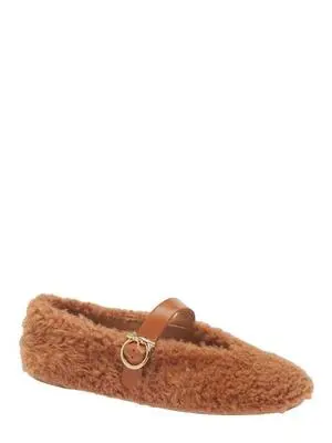 FERRAGAMO Gancio Genuine Shearling Ballet Flats Merinillo Carino Cedar
