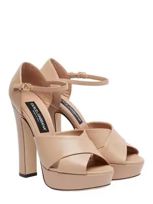 Dolce & Gabbana Leather Platform Sandals - Beige