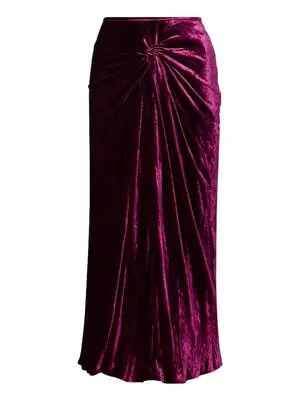 Dries Van Noten Gathered Velvet Midi Skirt - Purple