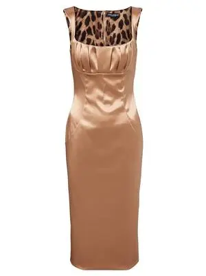 Dolce & Gabbana Pleated Satin Midi Dress - Beige