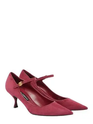 Dolce & Gabbana Dg Leather-trimmed Suede Mary Jane Pumps - Burgundy
