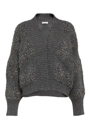 Brunello Cucinelli Wool, Cashmere, And Silk Cardigan - Grey