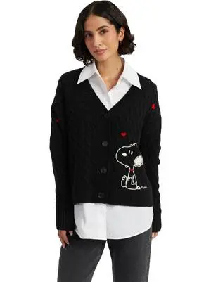 Chinti & Parker Wool Cashmere Snoopy Cable Cardigan Black