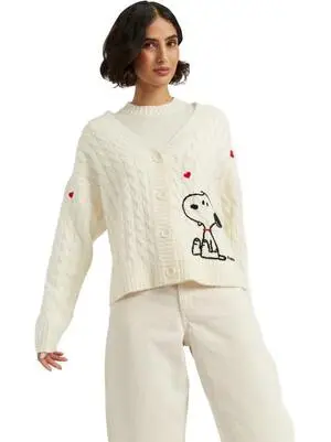 Chinti & Parker Wool Cashmere Snoopy Cable Cardigan Cream