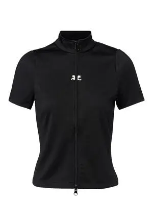 COURREGES Interlock Logo Zip-up Jersey Top - Black