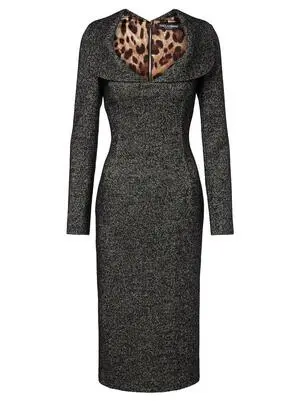 Dolce & Gabbana Herringbone Wool-blend Tweed Midi Dress - Black