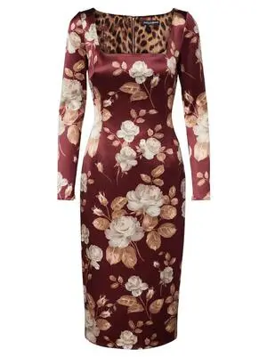 Dolce & Gabbana Floral Satin Midi Dress - Burgundy