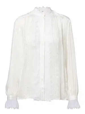 CHLOÉ Chloé Gathered Lace-Trimmed Silk Blouse