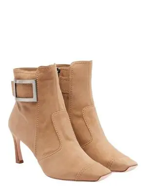 ROGER VIVIER Trompette 70 Suede Ankle Boots - Beige