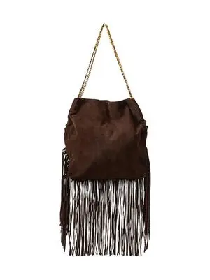 Veronica Beard Large Slouch Fringe Suede Shoulder Bag - Espresso