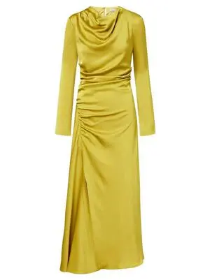 Simkhai Odessa Draped Gathered Satin Midi Dress - Green