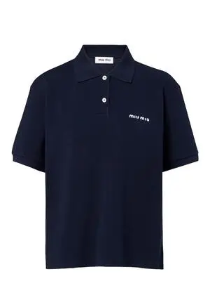 Miu Miu Logo Cotton Piqué Polo Shirt - Blue