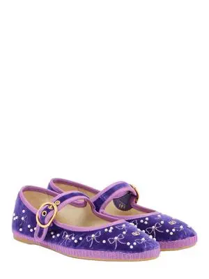 Valentino Garavani Endouce Sequined Velvet Mary Jane Flats - Purple