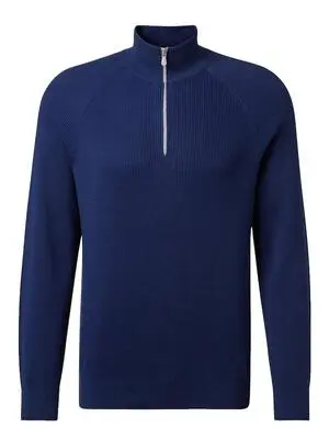 Brunello Cucinelli Cotton Ribbed-knit Half-zip Sweater - Blue