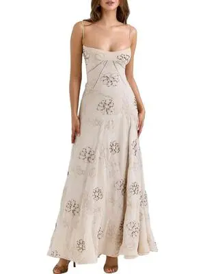 House Of Cb Seren Embellished Georgette Gown - Vanilla