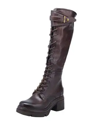 A.S.98 Edison Lace-Up Knee-High Boots Brown