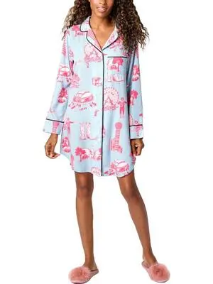 KATIE KIME Dallas Toile Sleep Shirt - Blue