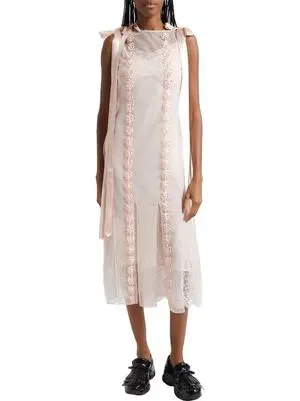 Simone Rocha Ribbon Daisy Chain Multi Slit Midi Dress - Pale Pink