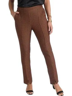 JESSICA LONDON Bi-stretch Slit Front Ankle Pant - Clove Mini Houndstooth