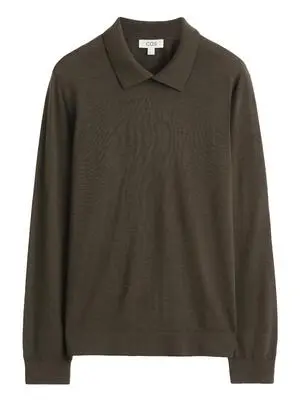 Cos Merino Wool Button-collar Sweater - Brown
