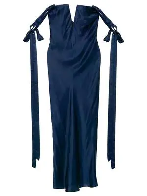Alejandra Alonso Rojas Plunging Bias-cut Gown - Blue