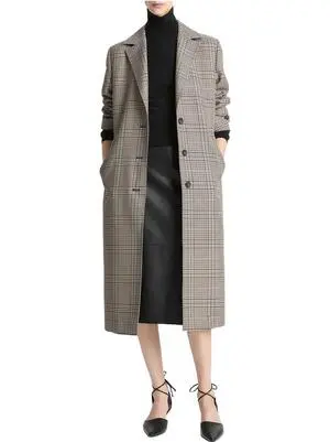 Vince Pressed Plaid Wool-blend Car Coat - Red