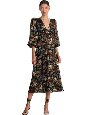 Alice + Olivia Mona Printed Midi Dress - Black