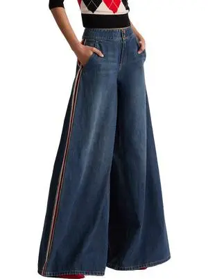 ALICE + OLIVIA Nessi Wide-Leg Jeans With Side Stripe