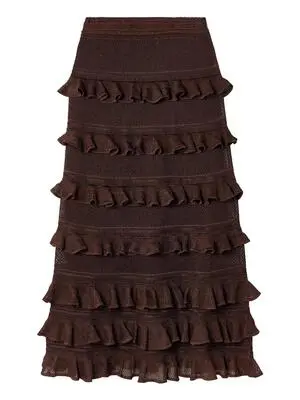Zimmermann Metallic Ruffled Pointelle-knit Maxi Skirt - Brown