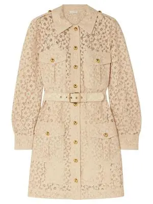 Zimmermann Belted Lace Mini Shirt Dress - Cream
