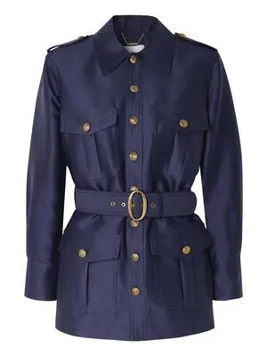 Zimmermann Belted Wool And Silk-Blend Jacket Indigo