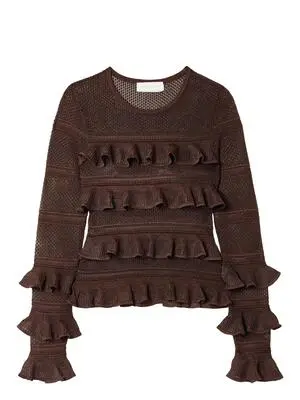 Zimmermann Ruffled Metallic Pointelle-knit Top - Brown