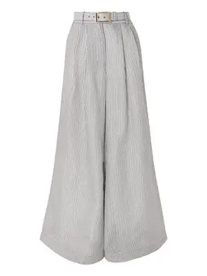 Zimmermann Belted Striped Cotton And Silk-blend Wide-leg Pants - Ivory