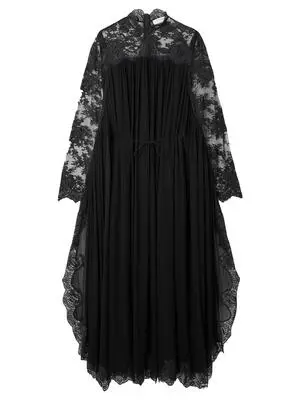 Zimmermann Gathered Lace-trimmed Crepe Midi Dress - Black
