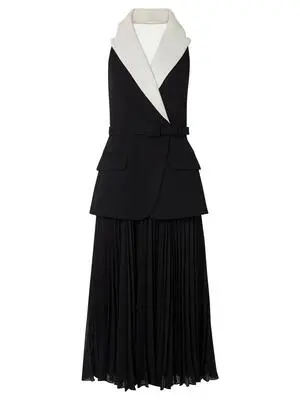 Rebecca Vallance Belted Layered Pleated Crepe Midi Dress - Black