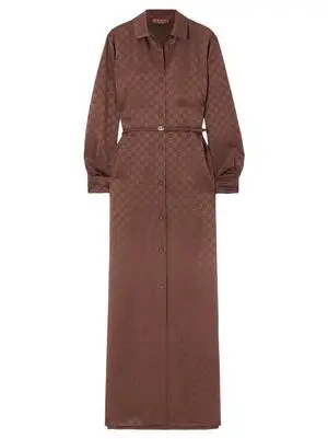 Gucci Belted Satin-jacquard Maxi Shirt Dress - Brown
