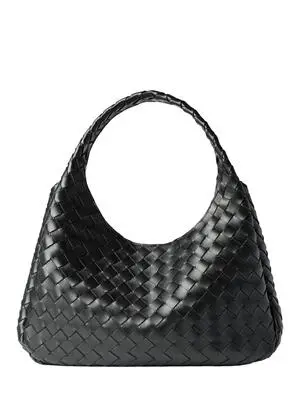 Bottega Veneta Campana Intrecciato Leather Shoulder Bag - Black